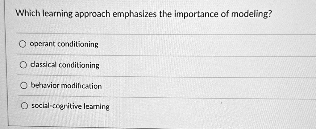 SOLVED: Which learning approach emphasizes the importance of modeling ...
