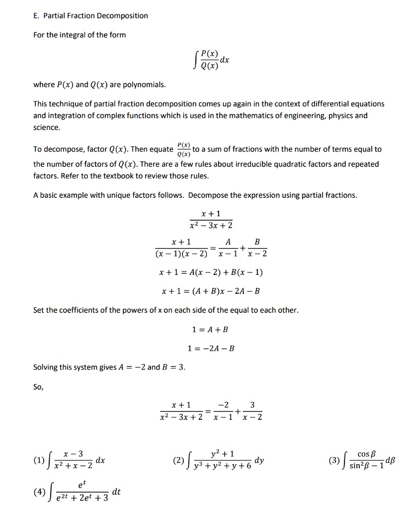 SOLVED: Partial Fraction Decomposition For the integral of the form âˆ ...