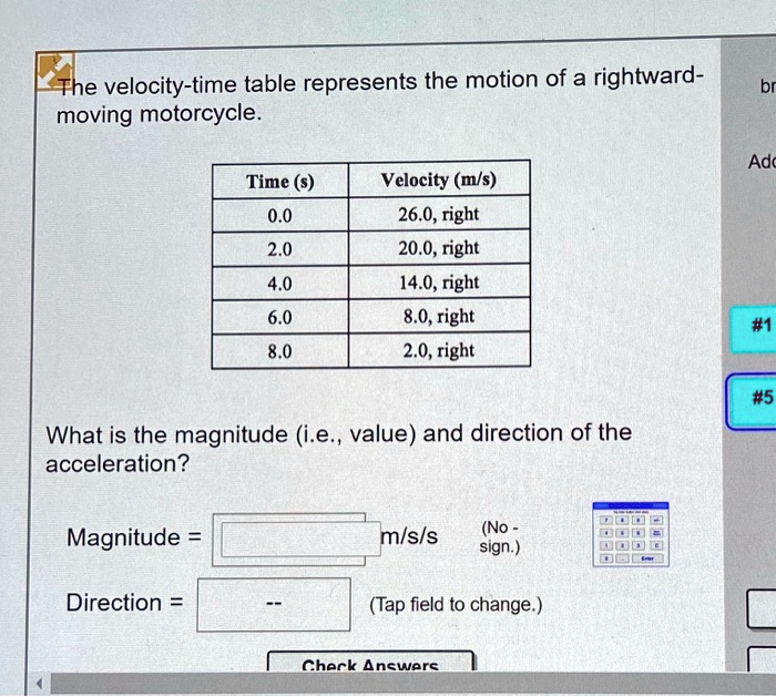 the velocity time table represents the motion of a rightward moving ...