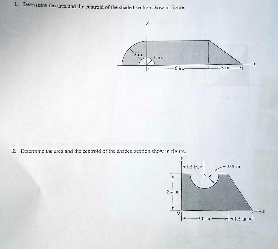 1. Determine the area and the centroid of the shaded section show in figure. 2. Determine the ...