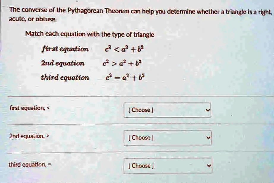 SOLVED: The converse of the Pythagorean Theorem can help you determine ...