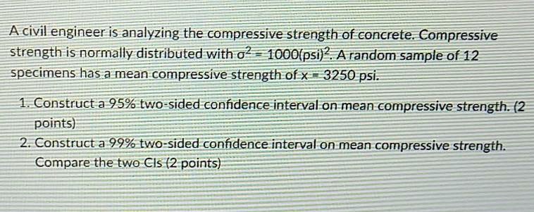 A civil engineer is analyzing the compressive strength of concrete ...