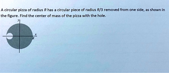 SOLVED: A circular pizza of radius R has a circular piece of radius R/3 ...