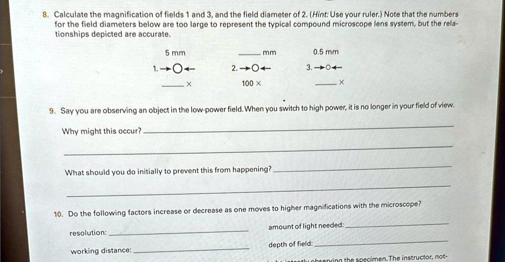 calculate the magnification of fields 1 and 3 and the field diameter of ...