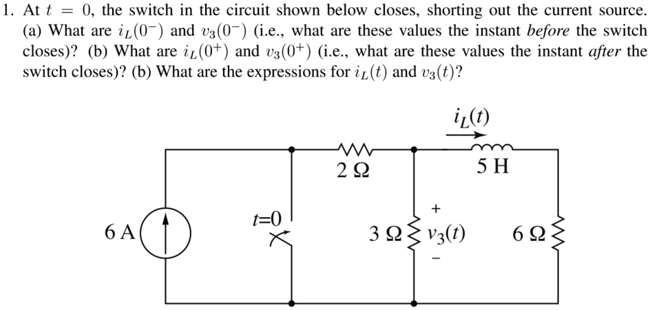 SOLVED: At t = 0, the switch in the circuit shown below closes, shorting out the current source ...