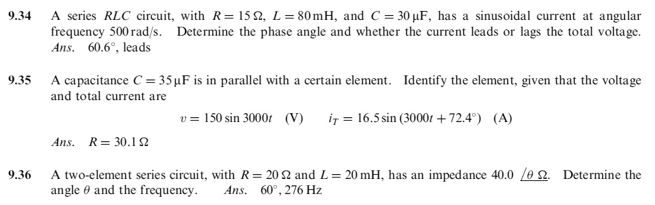 SOLVED: A series RLC circuit with R = 15 Î©, L = 80 mH, and C = 30 Î¼F has a sinusoidal current ...