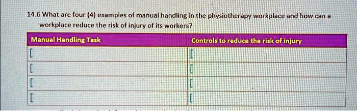 146 what are four 4 examples of manual handling in the physiotherapy ...