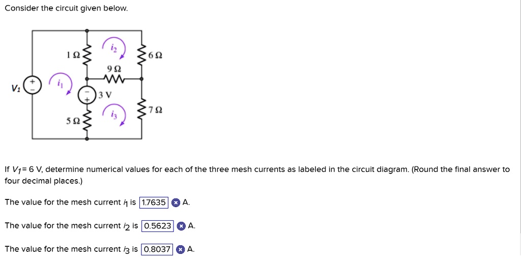SOLVED: Consider the circuit given below. If V(1)=6V, determine numerical values for each of the ...