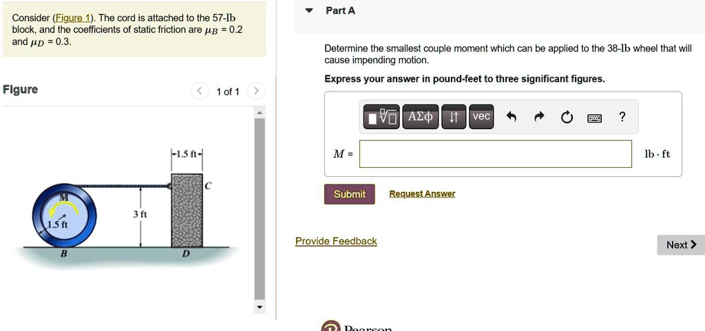 Part A Consider (Figure 1). The cord is attached to the 57-lb block, and the coefficients of ...