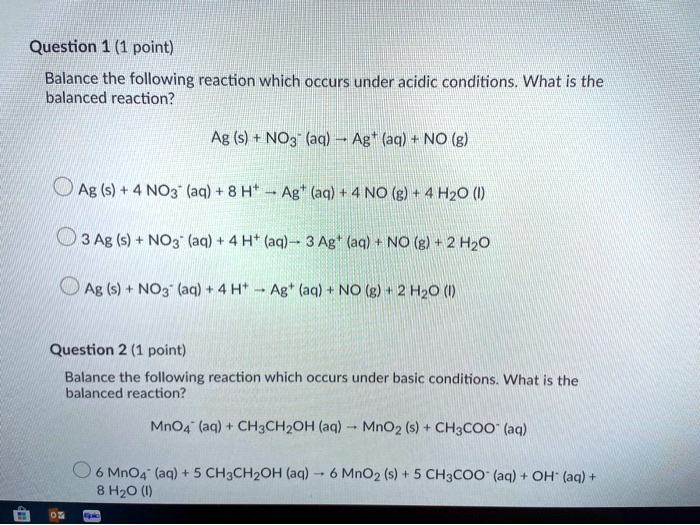 SOLVED:Question 1 (1 point) Balance the following reaction which occurs ...