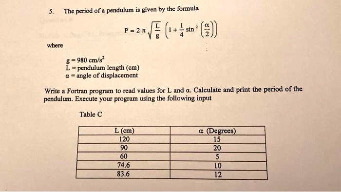 Solved 5 The Period Of A Pendulum Is Given By The Formula T 2Ï€âˆš L G Where G 980 Cm S