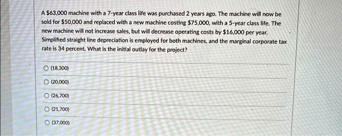 SOLVED: A 63,000 machine with a 7-year class life was purchased 2 years ...