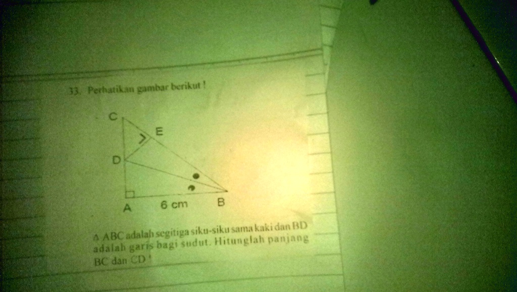 SOLVED: Segitiga ABC adalah segitiga sama kaki dan BD adalah garis bagi ...