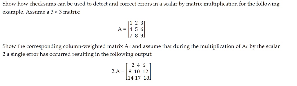 Show how checksums can be used to detect and correct errors in a scalar ...