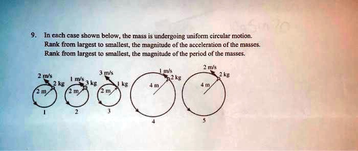 9. In each case shown below, the mass is undergoing uniform circular ...
