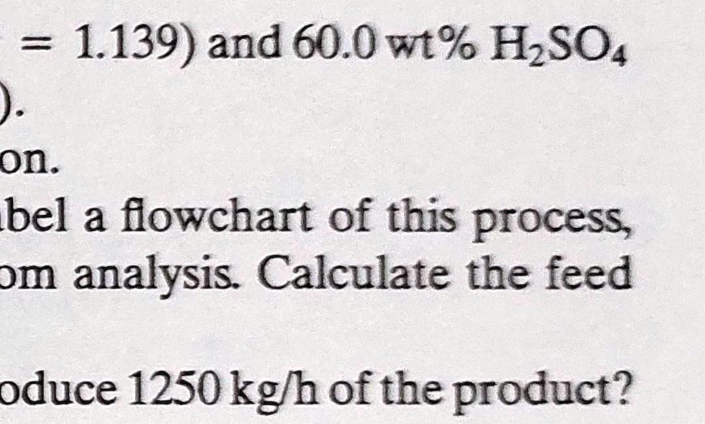 SOLVED: 1.139) and 60.0 wt% H2SO4 on a flowchart of this process in ...