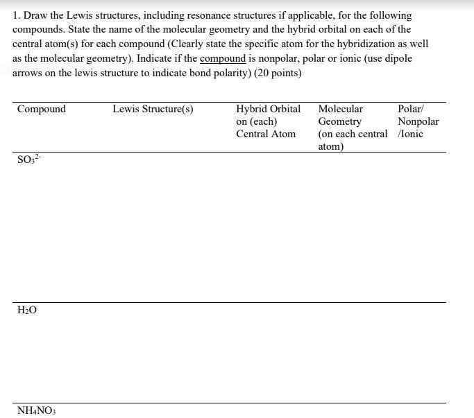 SOLVED: Draw the Lewis structures, including resonance structures if ...