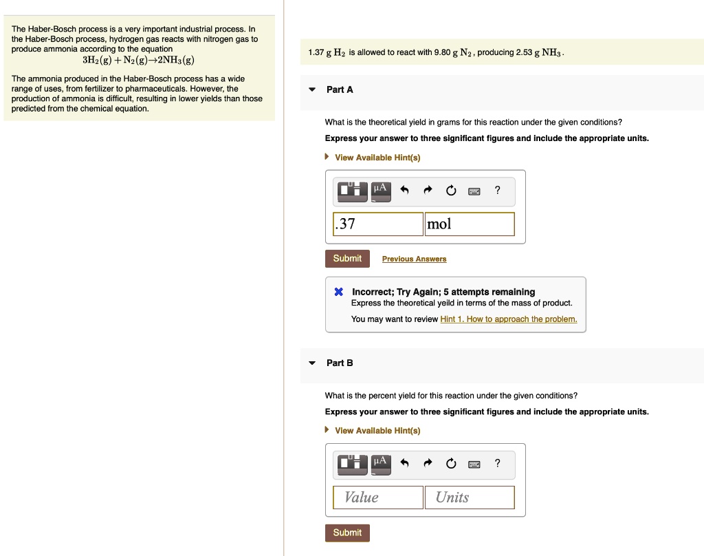 SOLVED: The Haber-Bosch process is an important industrial process. In ...