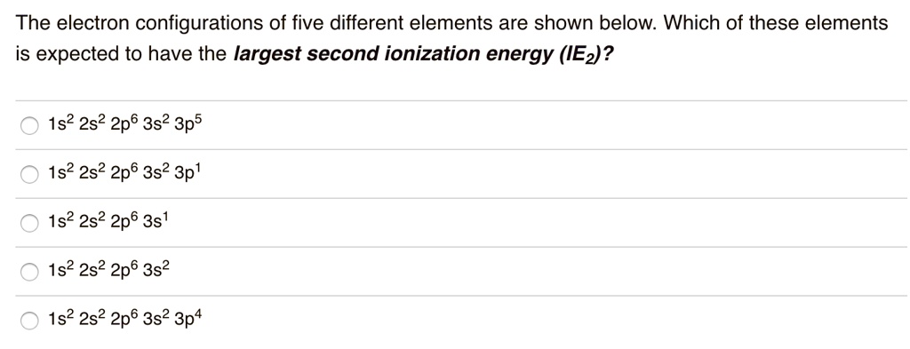 SOLVED: The electron configurations of five different elements are ...