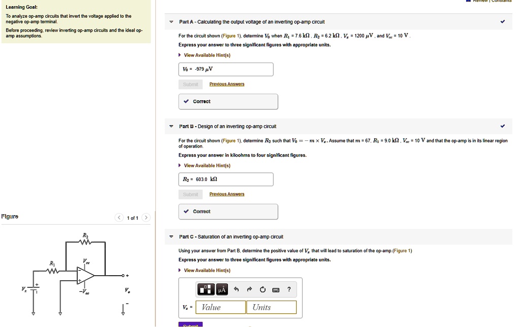 SOLVED: Learning Goal: To analyze op-amp circuits that invert the voltage applied to the ...