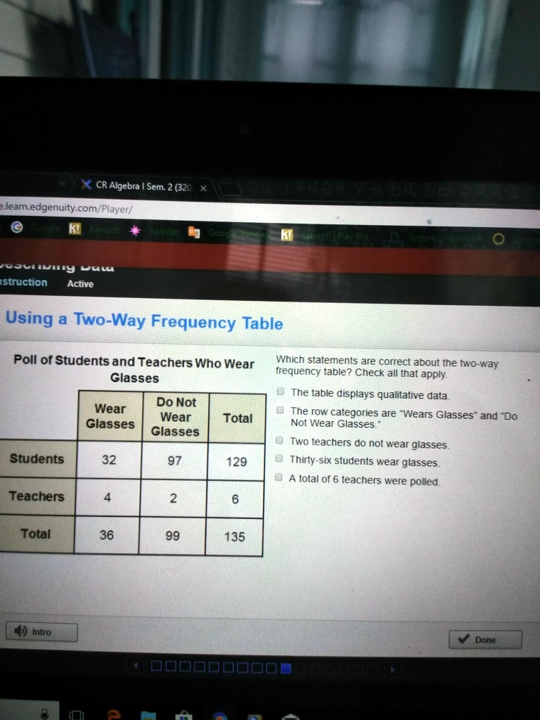 Using a Two-Way Frequency Table Poll of Students and Teachers Who Wear ...