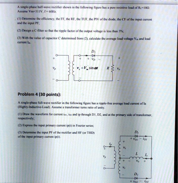 A single-phase half-wave rectifier shown in the following figure has a pure resistive load of R ...