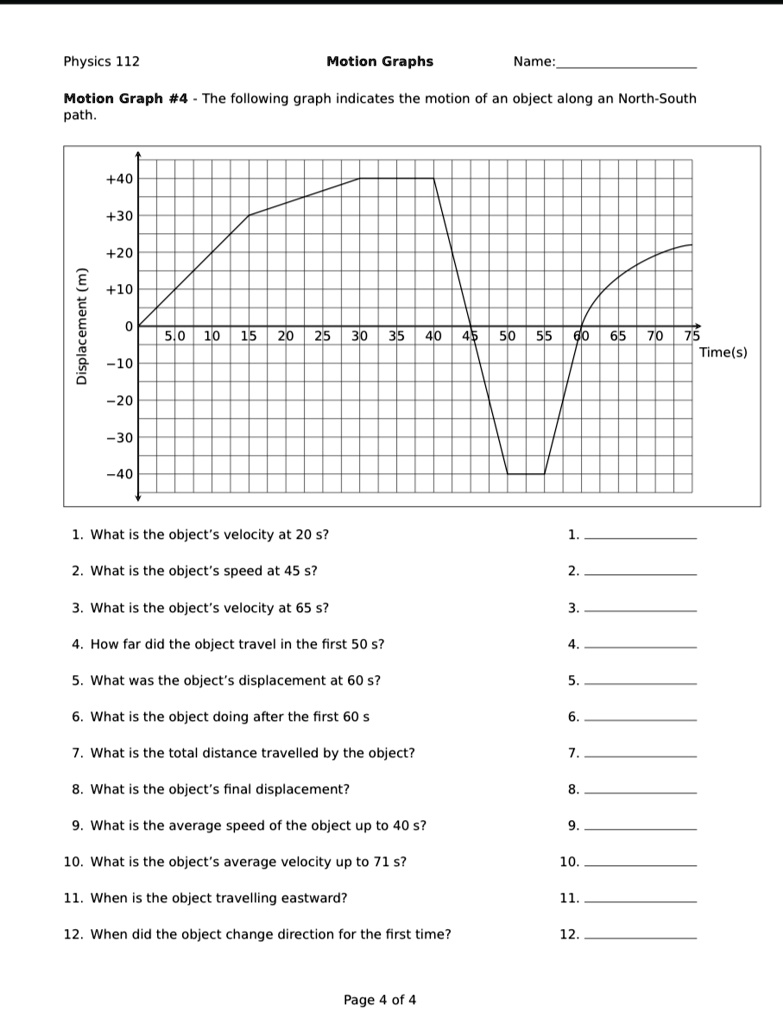 Physics 112 Motion Graphs Name Motion Graph #4 - The following graph ...
