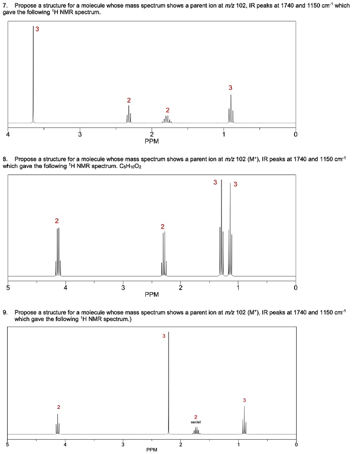 SOLVED: Propose structure for. molecule whose mass spectrum shows parent Ion at WVz 102, IR ...