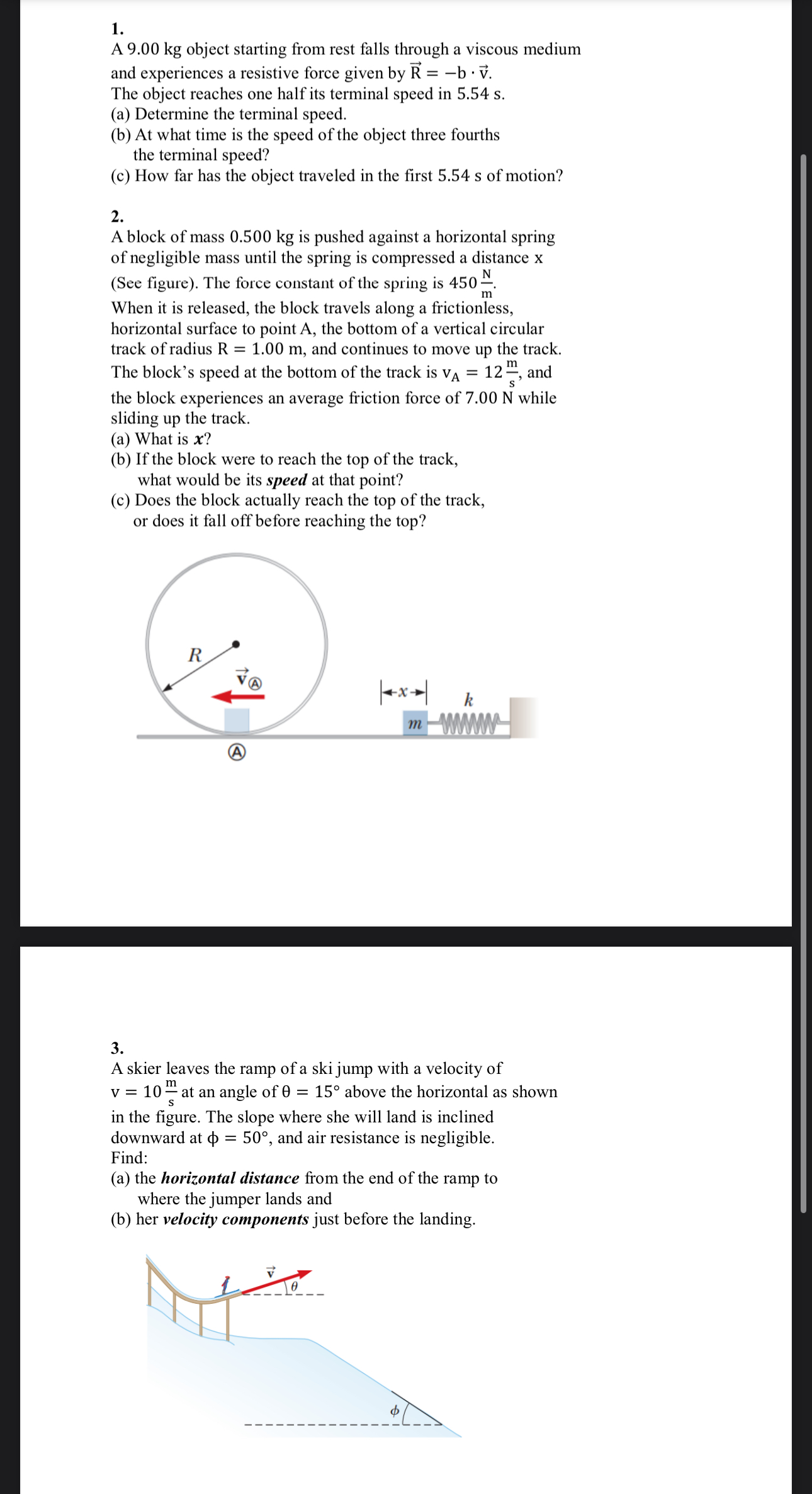1 A 9 00 Kg Object Starting From Rest Falls Through A Viscous Medium