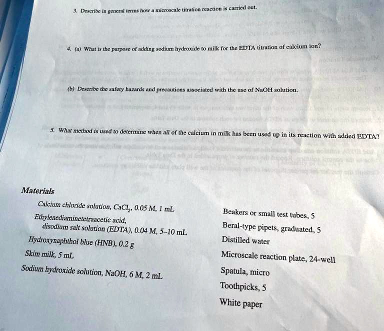 pre lab questions 3describe in general terms how a microscale titration ...