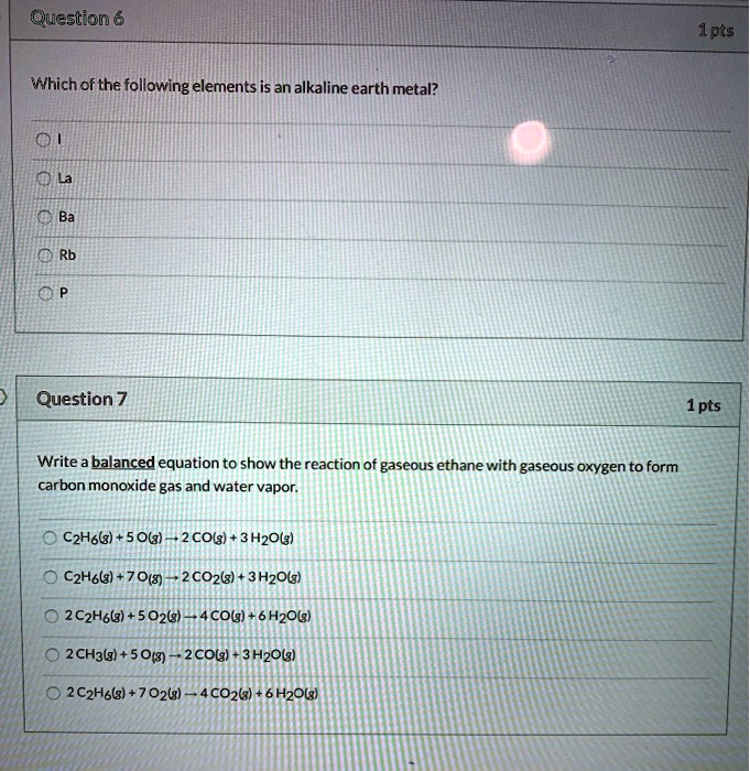 SOLVED: Question 6 1pt Which of the following elements is an alkaline ...