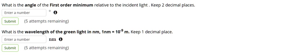 SOLVED: What is the angle of the First order minimum relative to the ...
