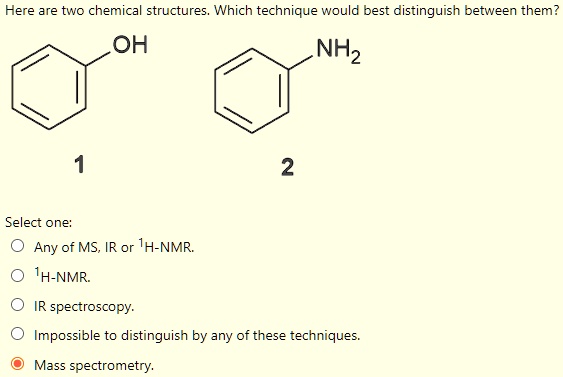 SOLVED: Here are two chemical structures. Which technique would best ...