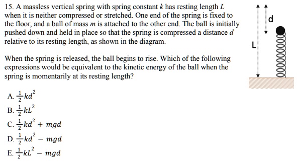 A massless vertical spring with spring constant k has resting length L ...