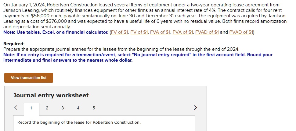 record the beginning of the lease for robertson construction 33442