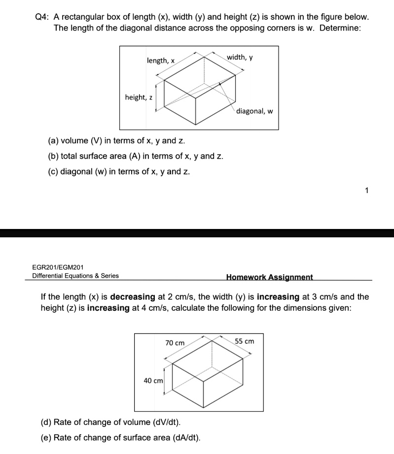 SOLVED: Q4: A rectangular box of length (x) , width (y) and height (z) is shown in the figure ...