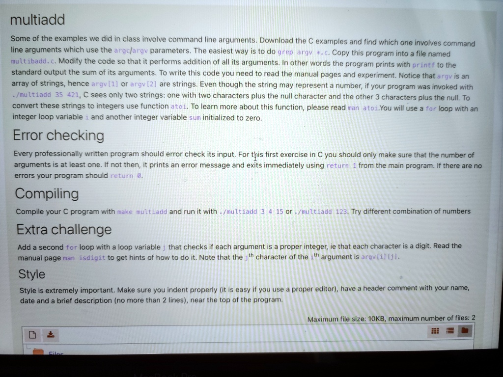 Solved Multiadd Command Line Arguments And Error Checking In C Some Of The Examples We Did In