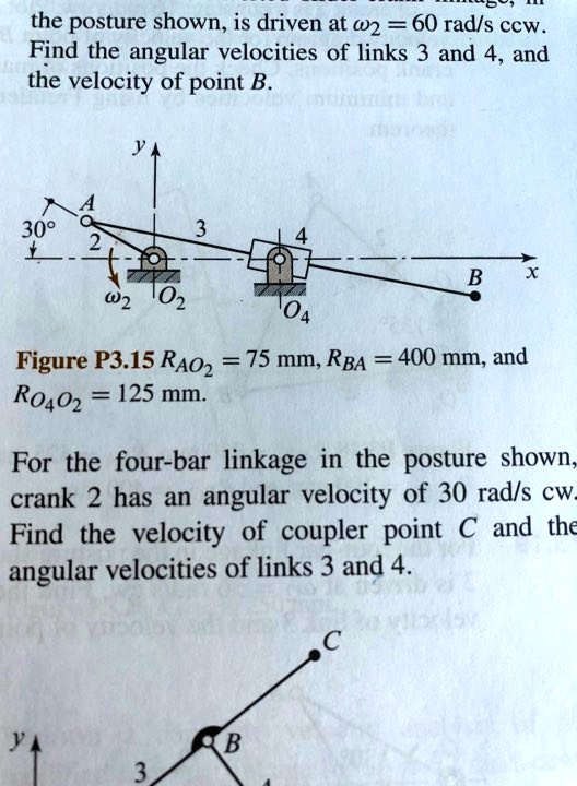 SOLVED: For the given posture (3.15) of the mechanism, the angular velocity of the input link 2 ...