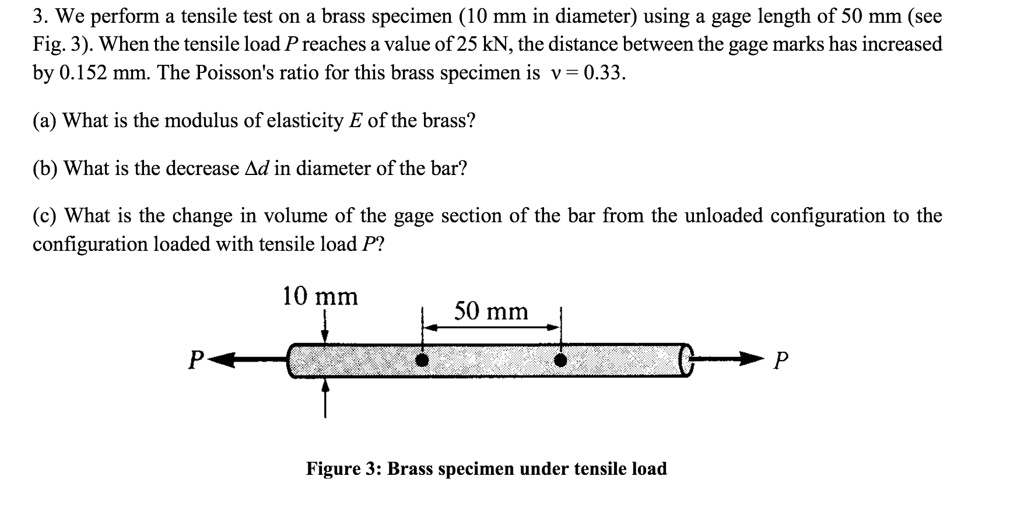 3 we perform a tensile test on a brass specimen 10 mm in diameter using ...