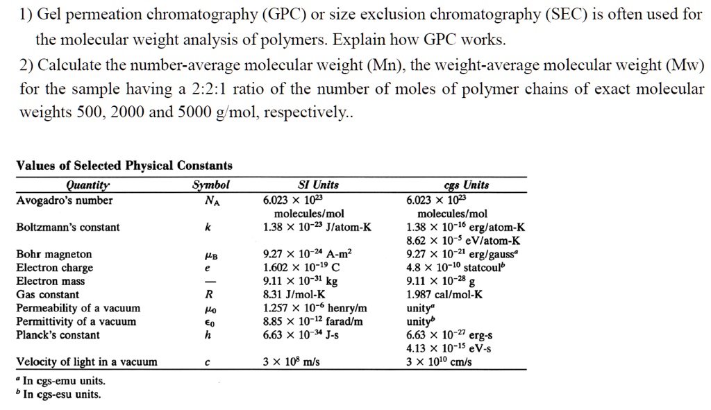 1 gel permeation chromatography gpc o size exclusion chromatography sec ...