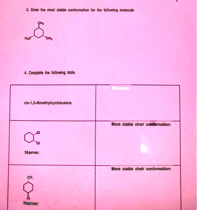 SOLVED: Draw the most stable conformation for the following molecule: H3C "CH3 Complete the ...