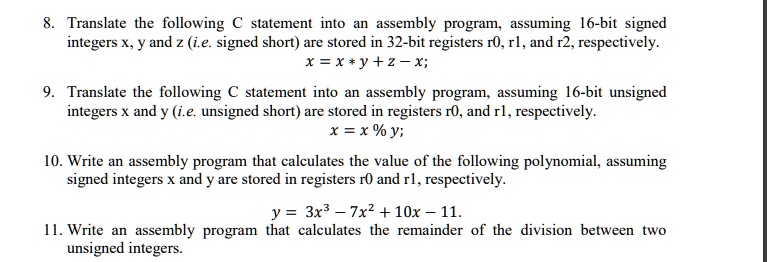 Solved 8 Translate The Following C Statement Into An Assembly Program Assuming 16 Bit Signed 