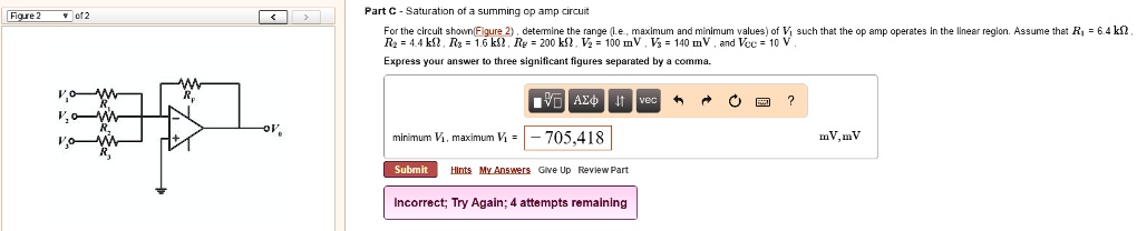 Figure 2 of 2 Part C - Saturation of a summing op amp circuit For the circuit shown (Figure 2 ...