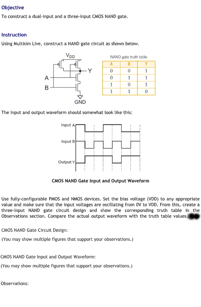 Solved Using Multisim Live Construct A Nand Gate Circuit Follow The Instructions Stated In