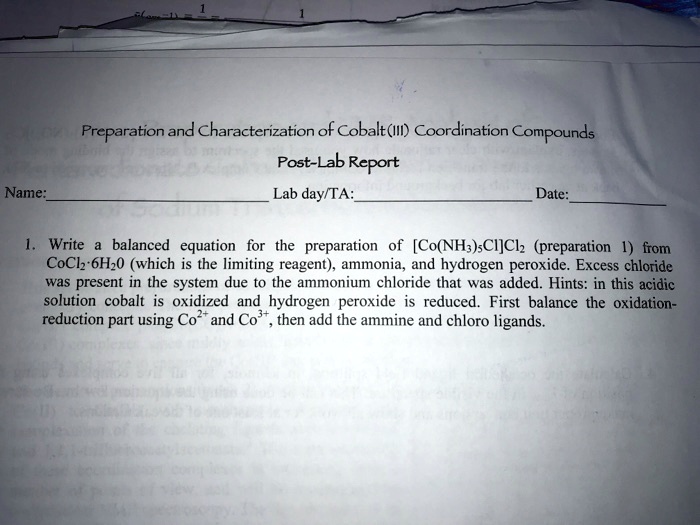 1 1 Name: Preparation and Characterization of Cobalt (III) Coordination ...