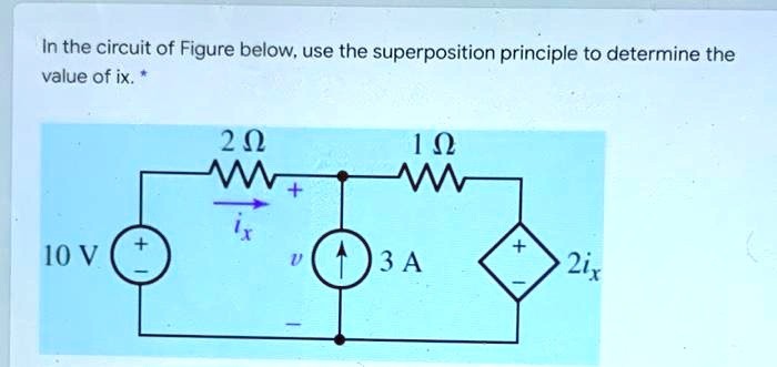 In the circuit of Figure below, use the superposition principle to determine the value of ix.