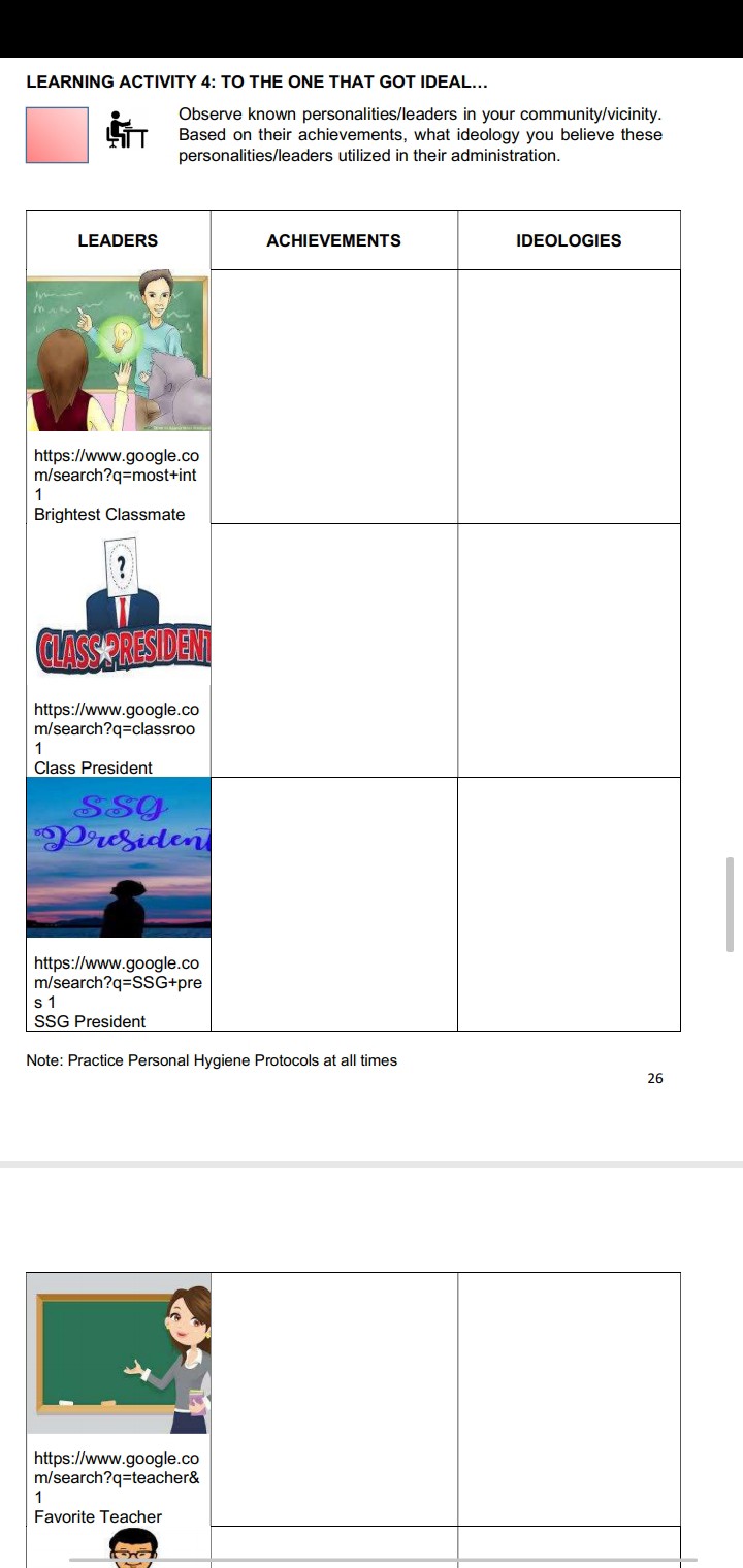 LEARNING ACTIVITY 4: TO THE ONE THAT GOT IDEAL... Observe known ...