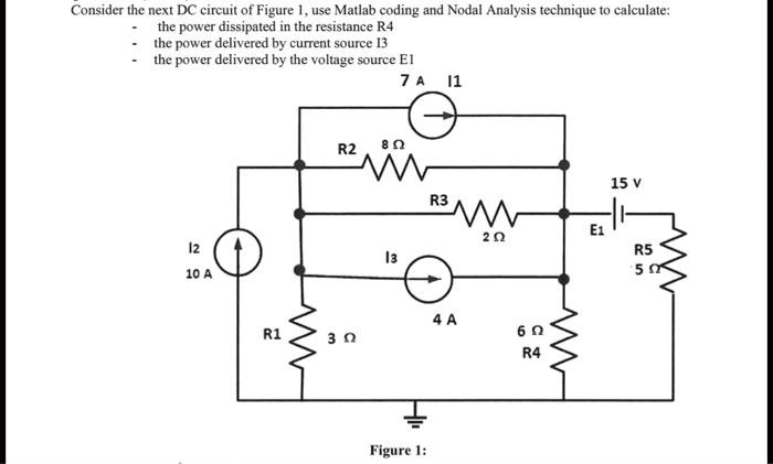 SOLVED: Consider the next DC circuit of Figure use Matlab coding and ...