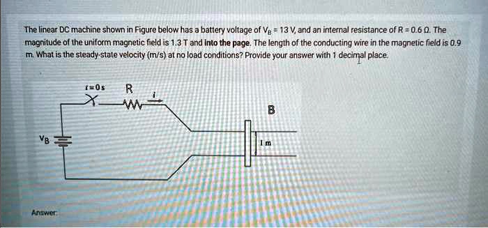 SOLVED: The linear DC machine shown in Figure below has a battery ... SOLVED: The linear DC machine shown in Figure below has a battery ...