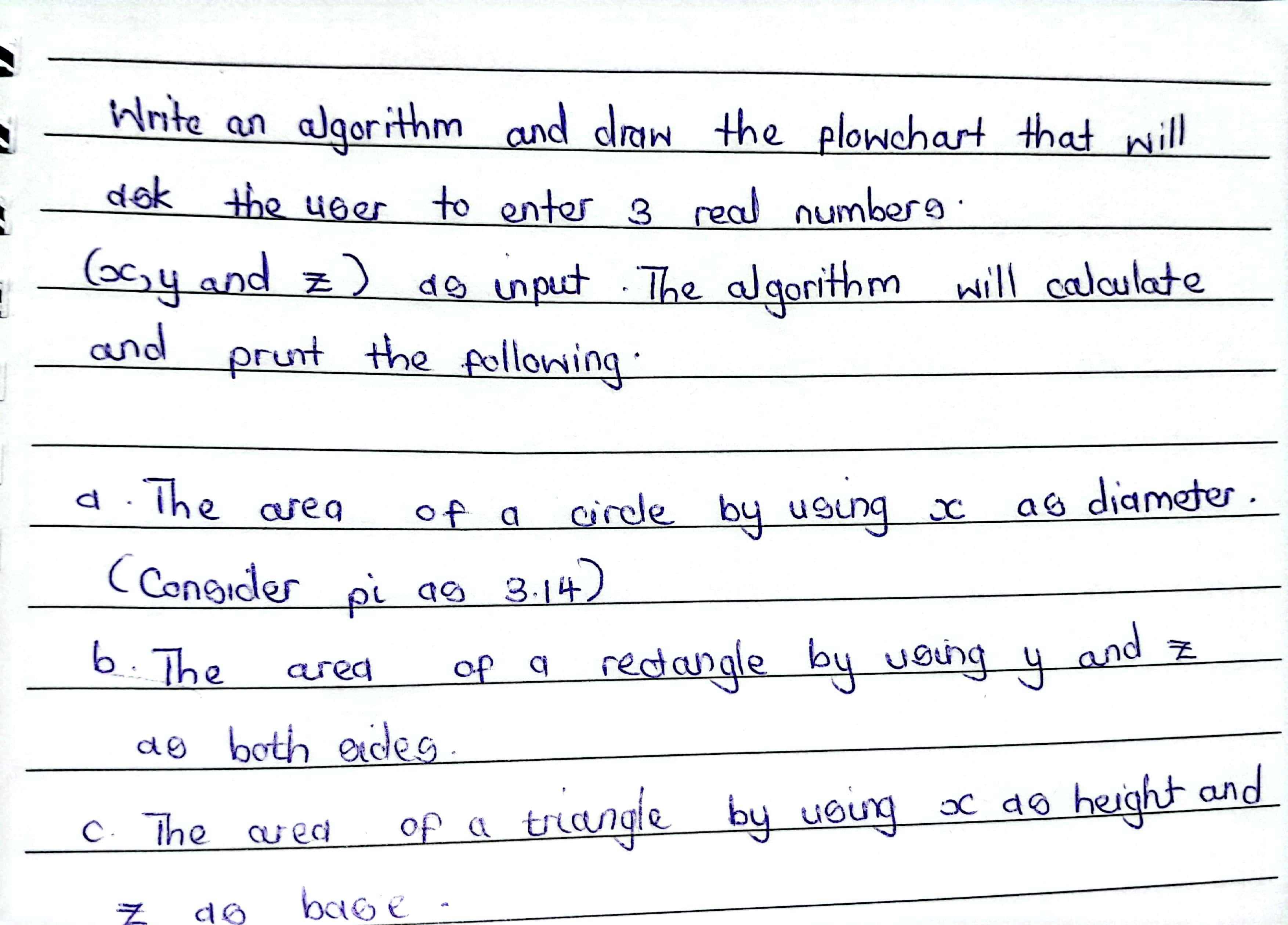 Solved Write An Algorithm And Draw The Plowchart That Will Dok The Uiser To Enter 3 Real
